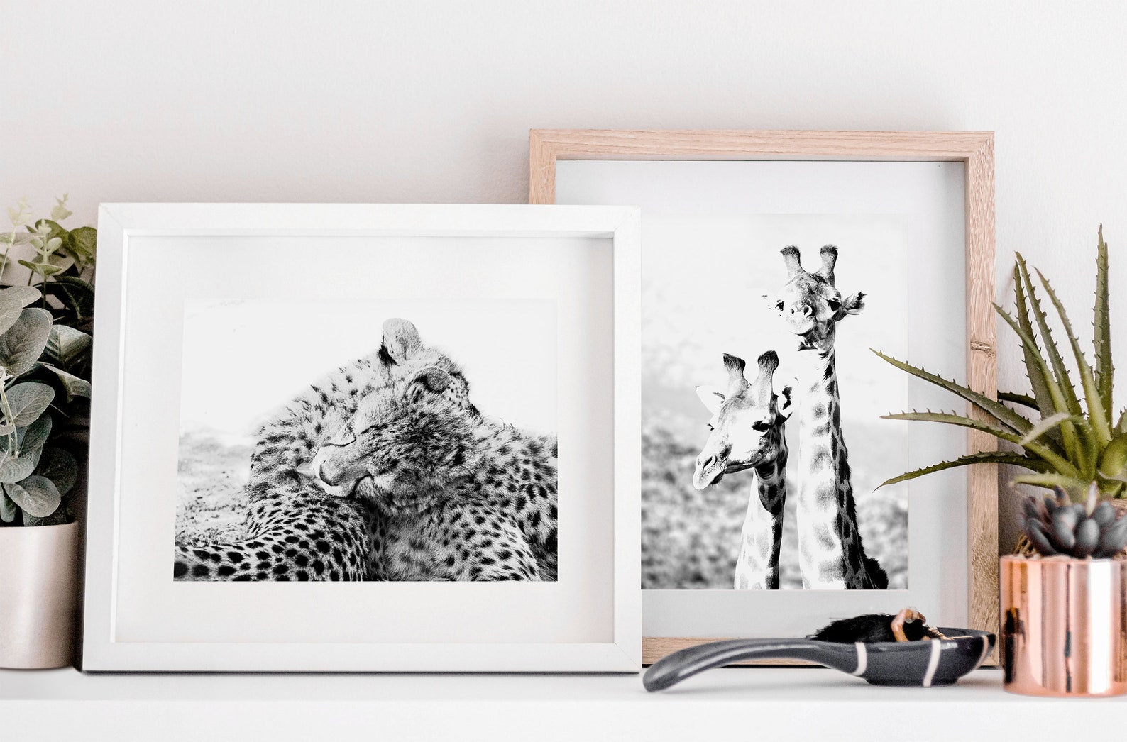 Two Cheetahs Wall Art, Cheetah Print Art in Black and White, African ...