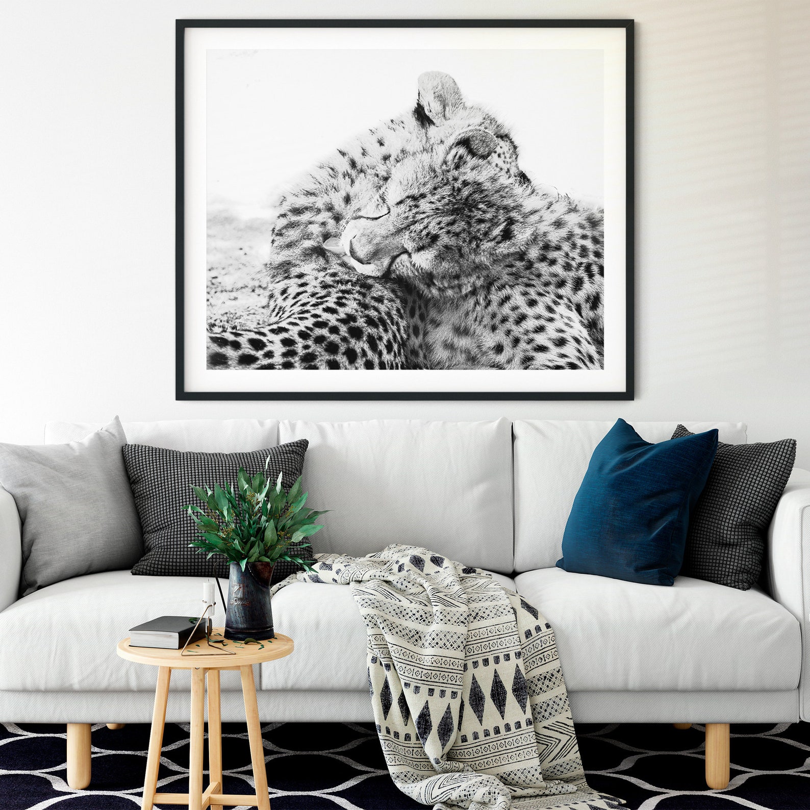 Two Cheetahs Wall Art, Cheetah Print Art in Black and White, African ...