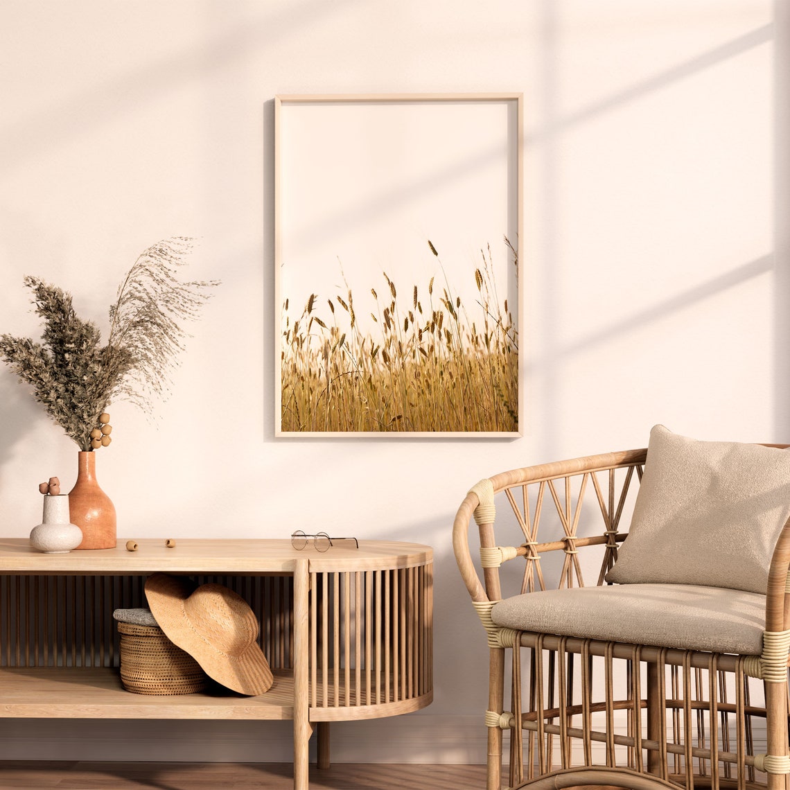 Wheat Field Digital Print for Entryway. Nature Art Set of 2. Neutral ...