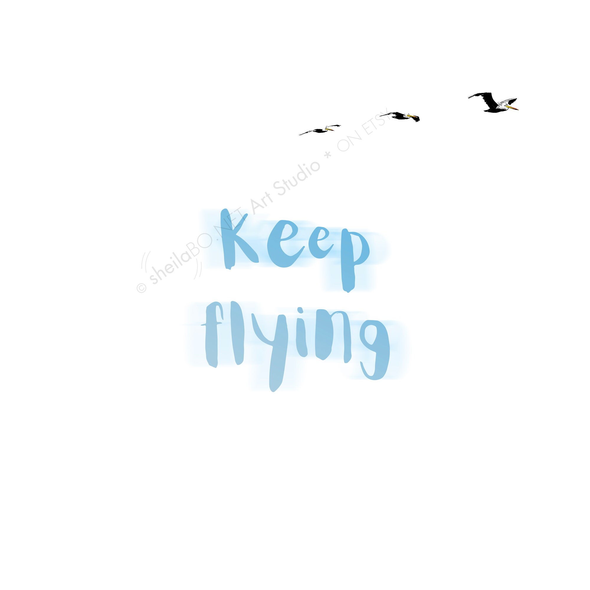 2 Piece Keep Dreaming Keep Flying Wall Art Print, Set 2 Flying Pelicans ...