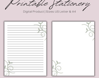Printable Stationery Digital Journal Pages Lined and Unlined Printable ...