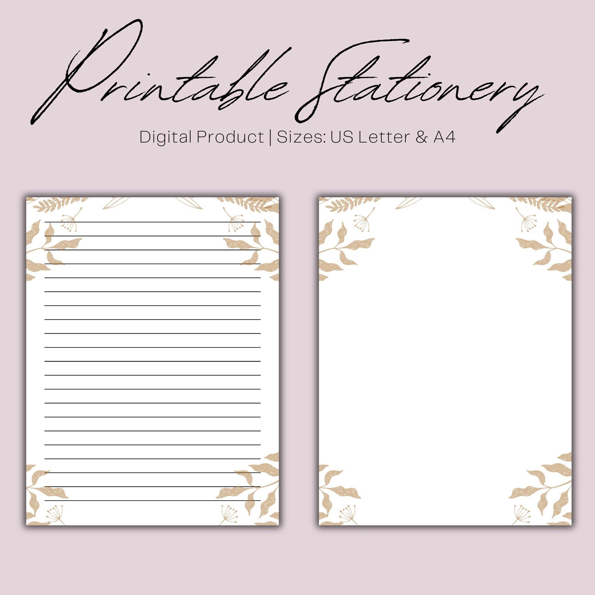 Printable Stationery Digital Journal Pages Lined and Unlined Printable ...