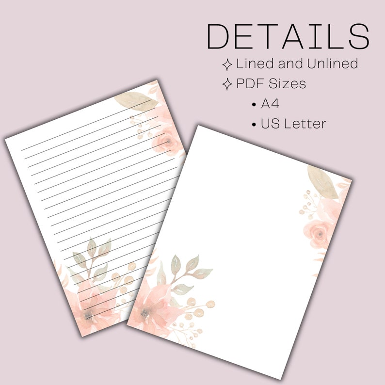 Printable Stationery Digital Journal Pages Lined and Unlined Printable ...