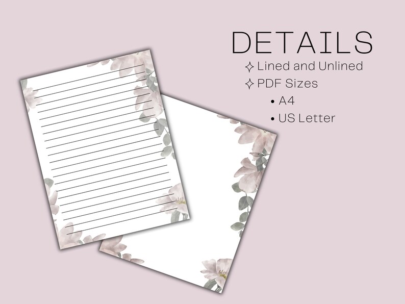 Printable Stationery Digital Journal Pages Lined and Unlined Printable ...