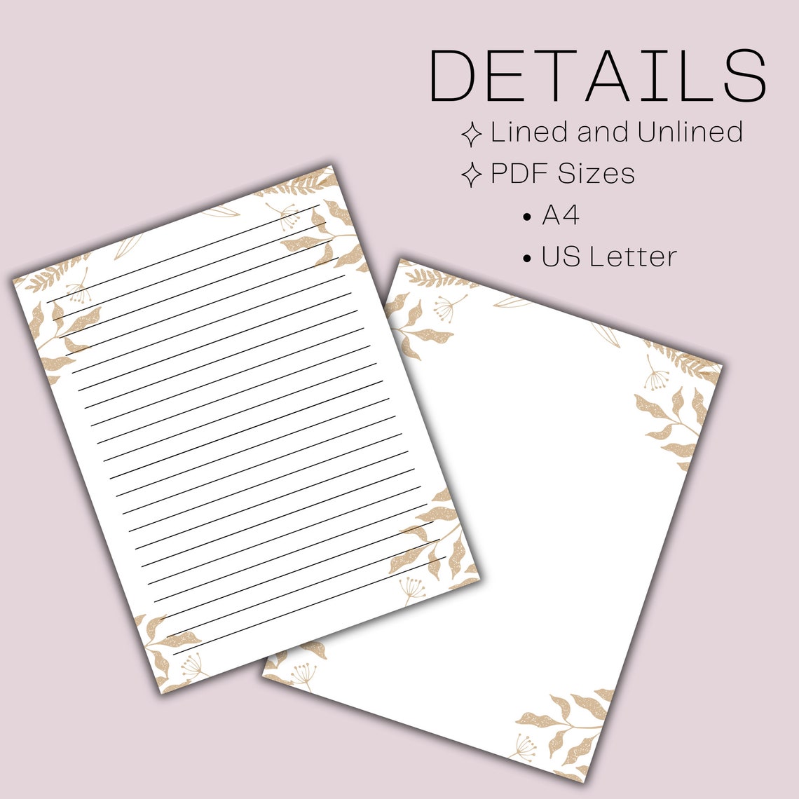 Printable Stationery Digital Journal Pages Lined and Unlined Printable ...