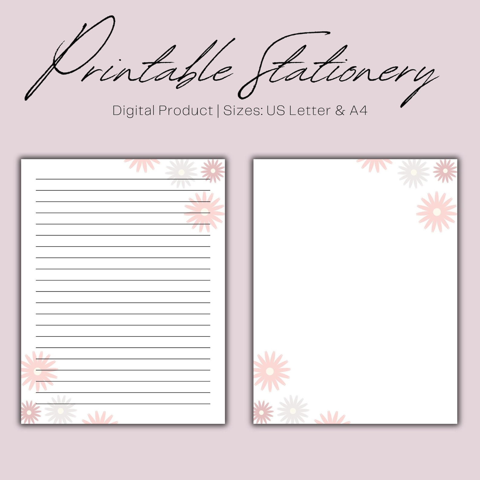 Printable Stationery Digital Journal Pages Lined and Unlined Printable ...