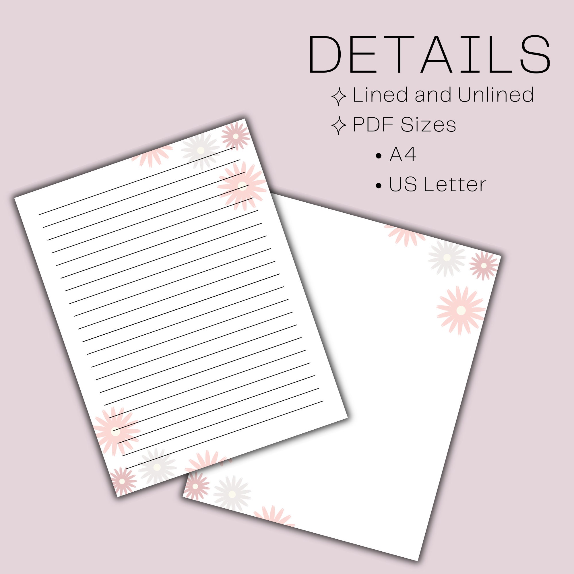 Printable Stationery Digital Journal Pages Lined and Unlined Printable ...
