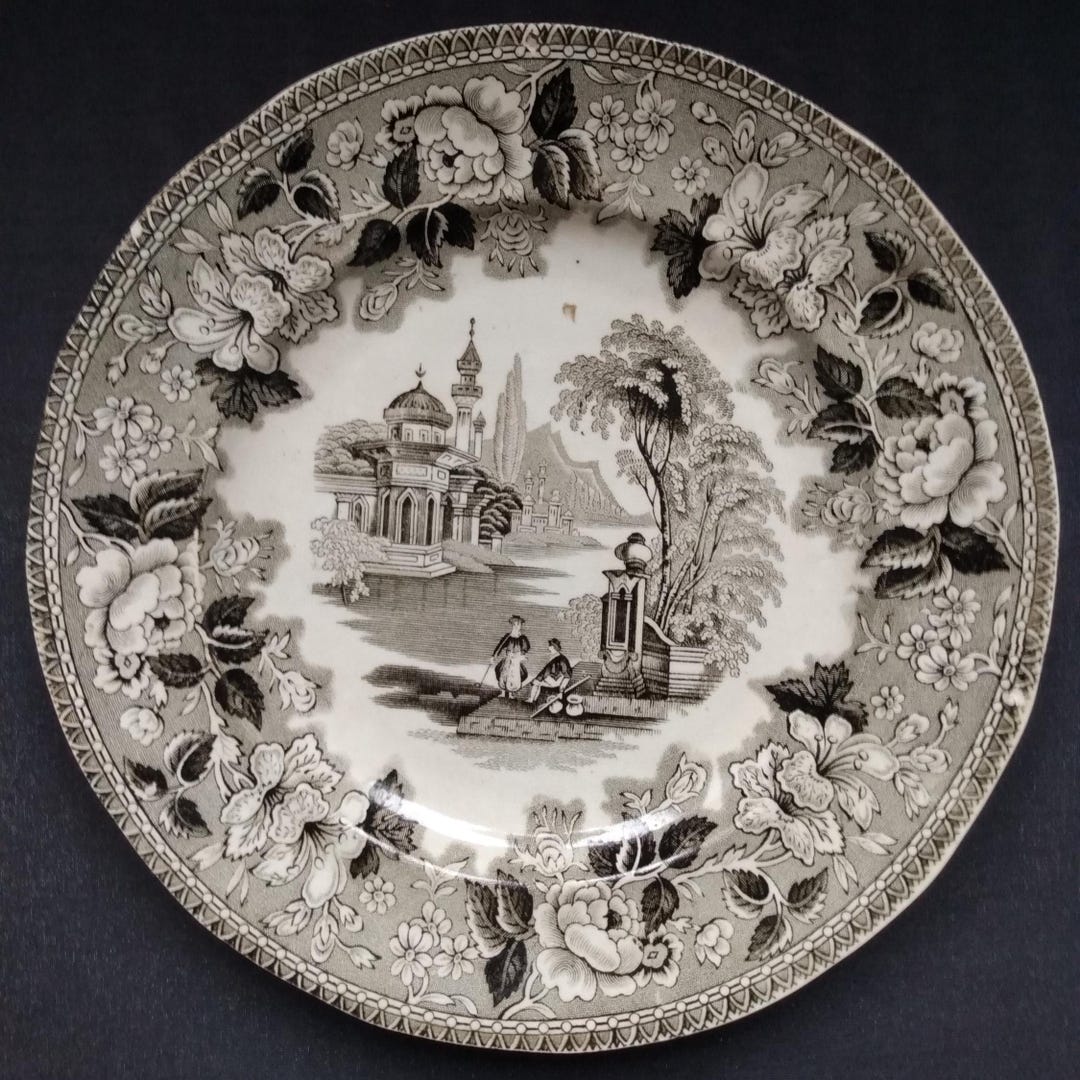 Brown Transferware Dinner Plate Clover Flower Crockery - Istanbul 1860s ...