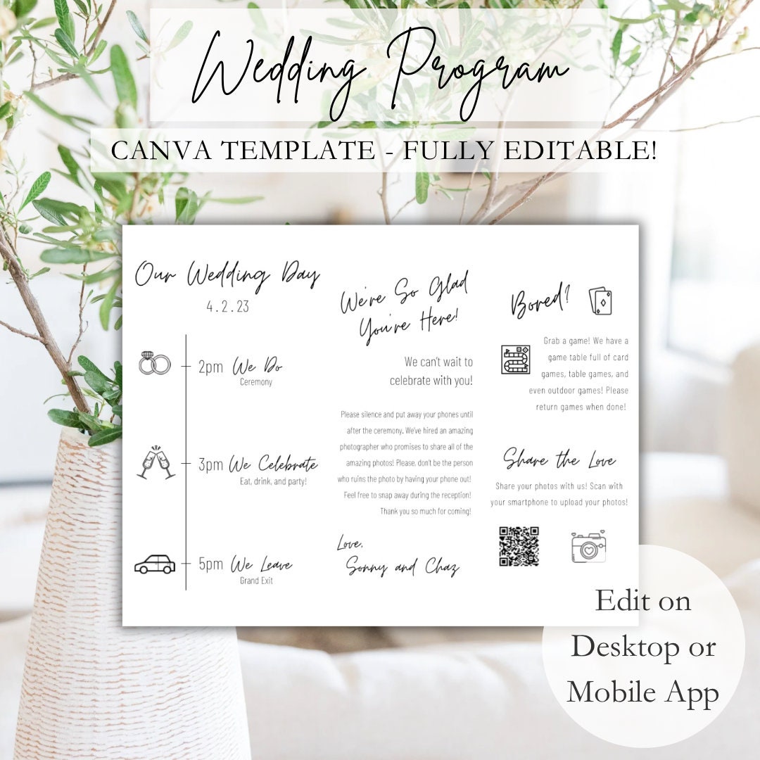 Modern Trifold Customizable Wedding Program Template - Etsy