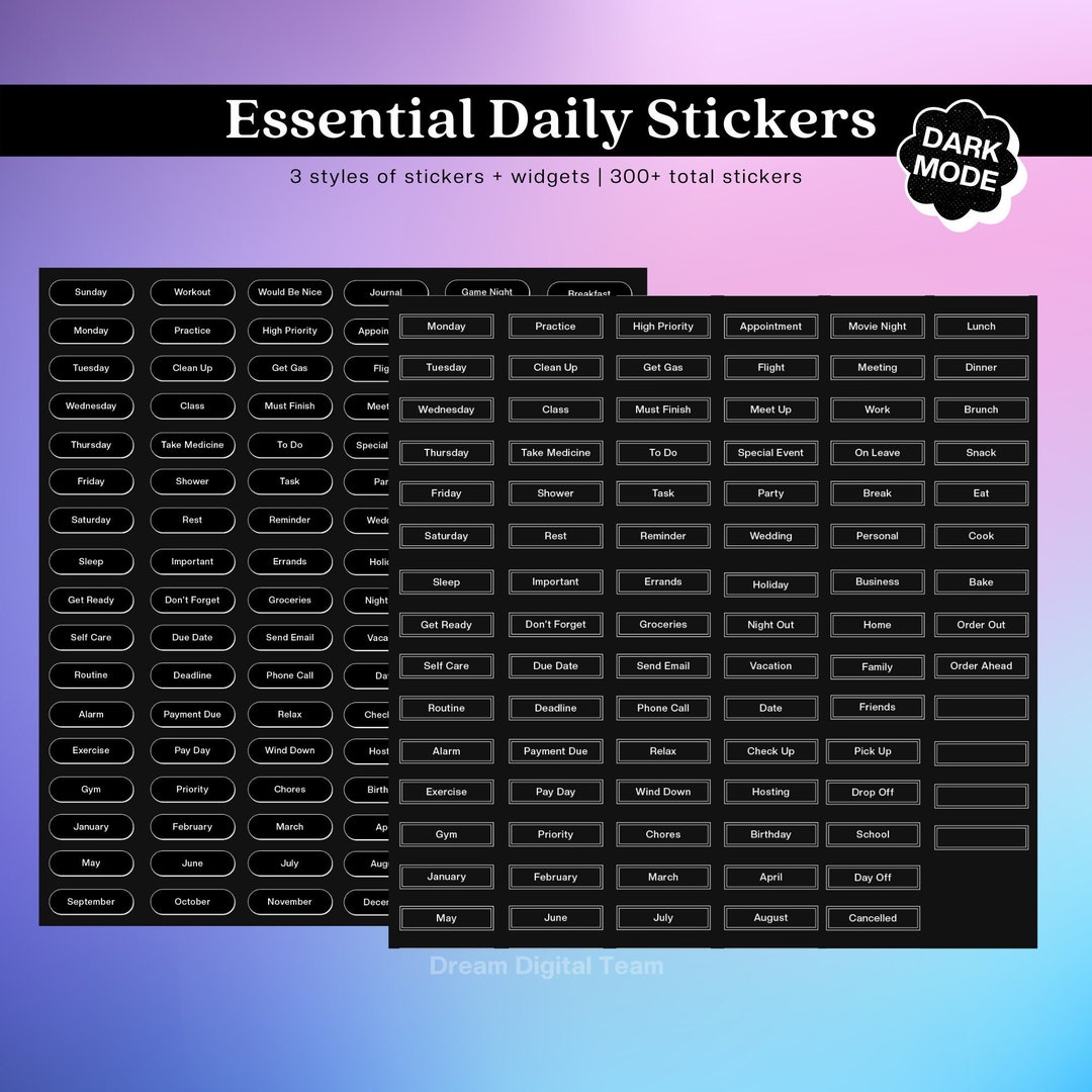 Essential Daily Stickers | Dark Mode - Etsy