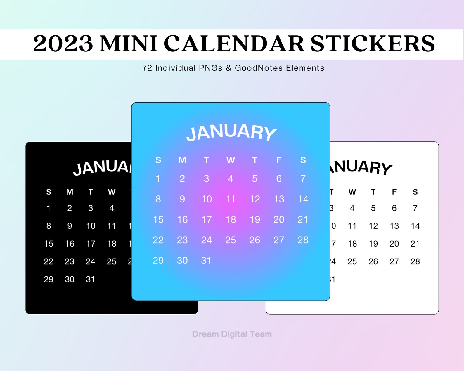 2023 Mini Calendar Stickers Sunday and Monday Start Calendar Stickers ...