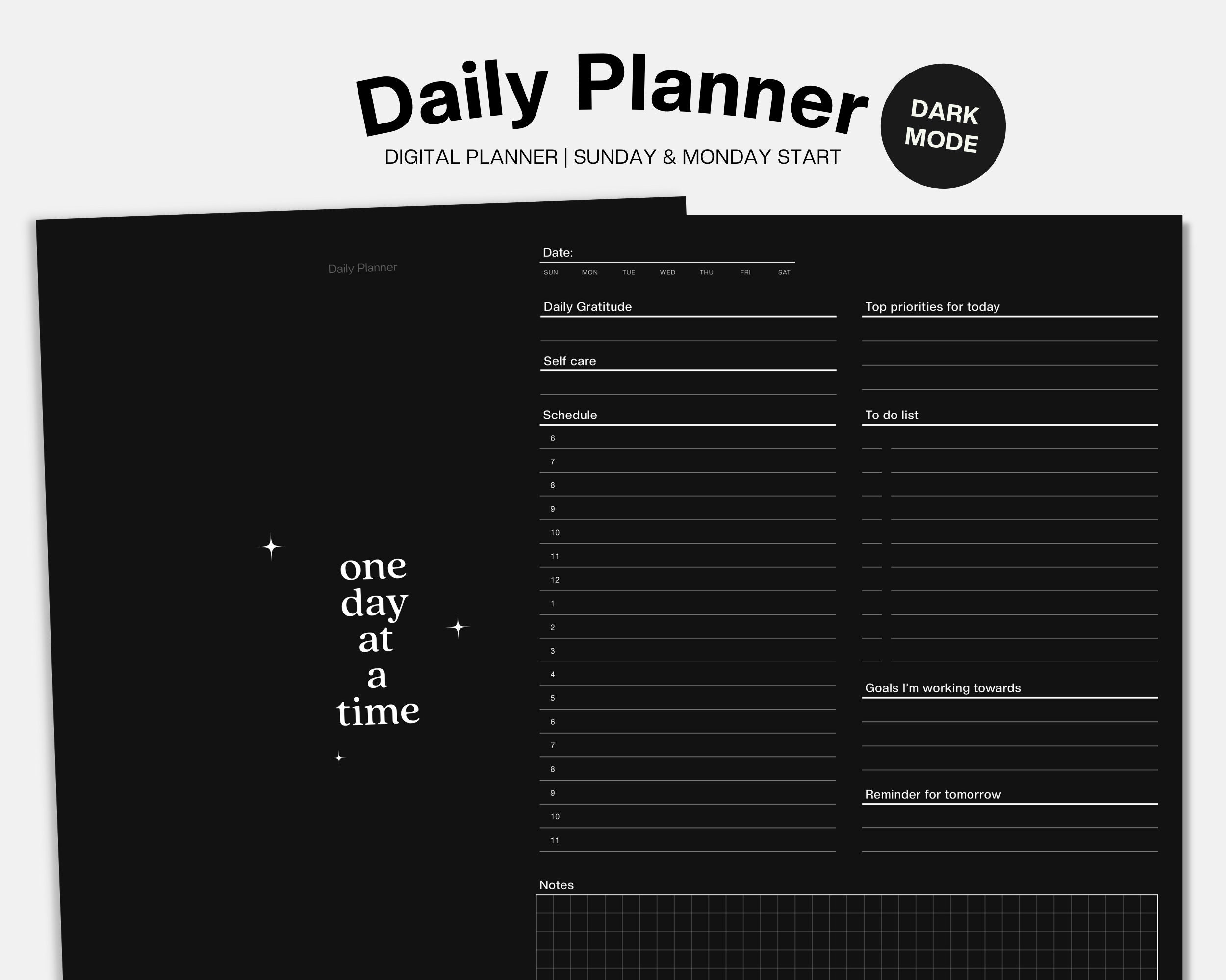 Minimalist Daily Planner Dark Mode, Digital Planner for Ipad, Goodnotes ...