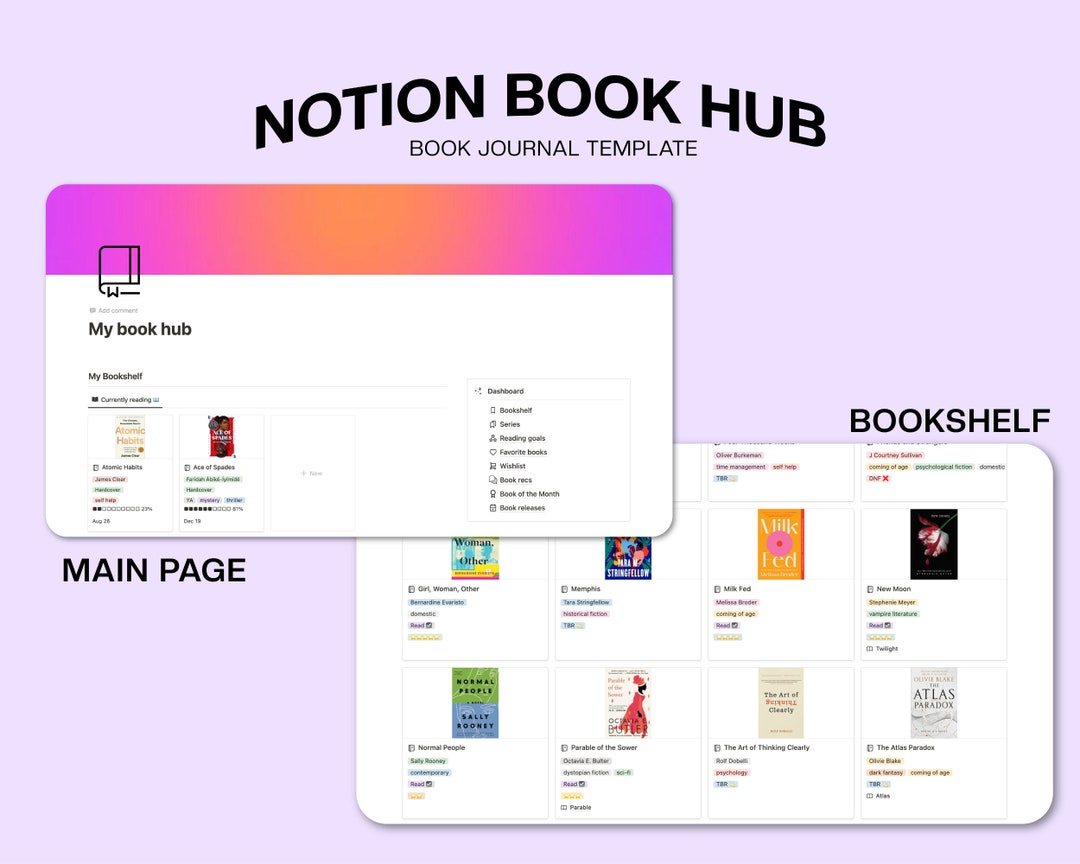 Notion Book Hub | Notion Template, Book Reviews, Reading Log, Series Tracker, Reading Goals ...