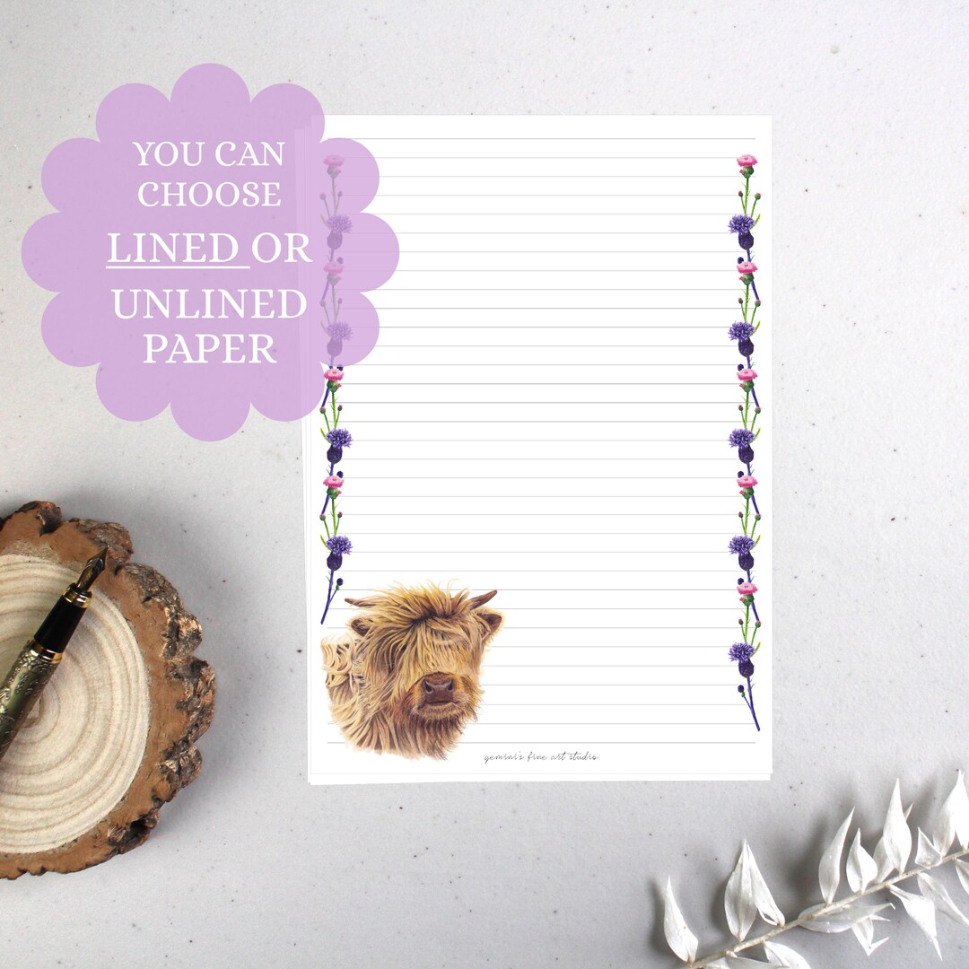 Highland Cow Writing Paper Sheets: A5, Scottish Thistle Design ...