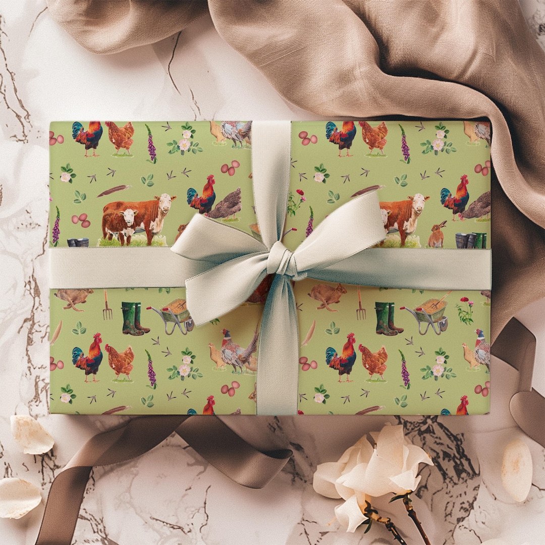 Folded Farm Animal Gift Wrap: Country Design Eco-friendly Wrapping ...