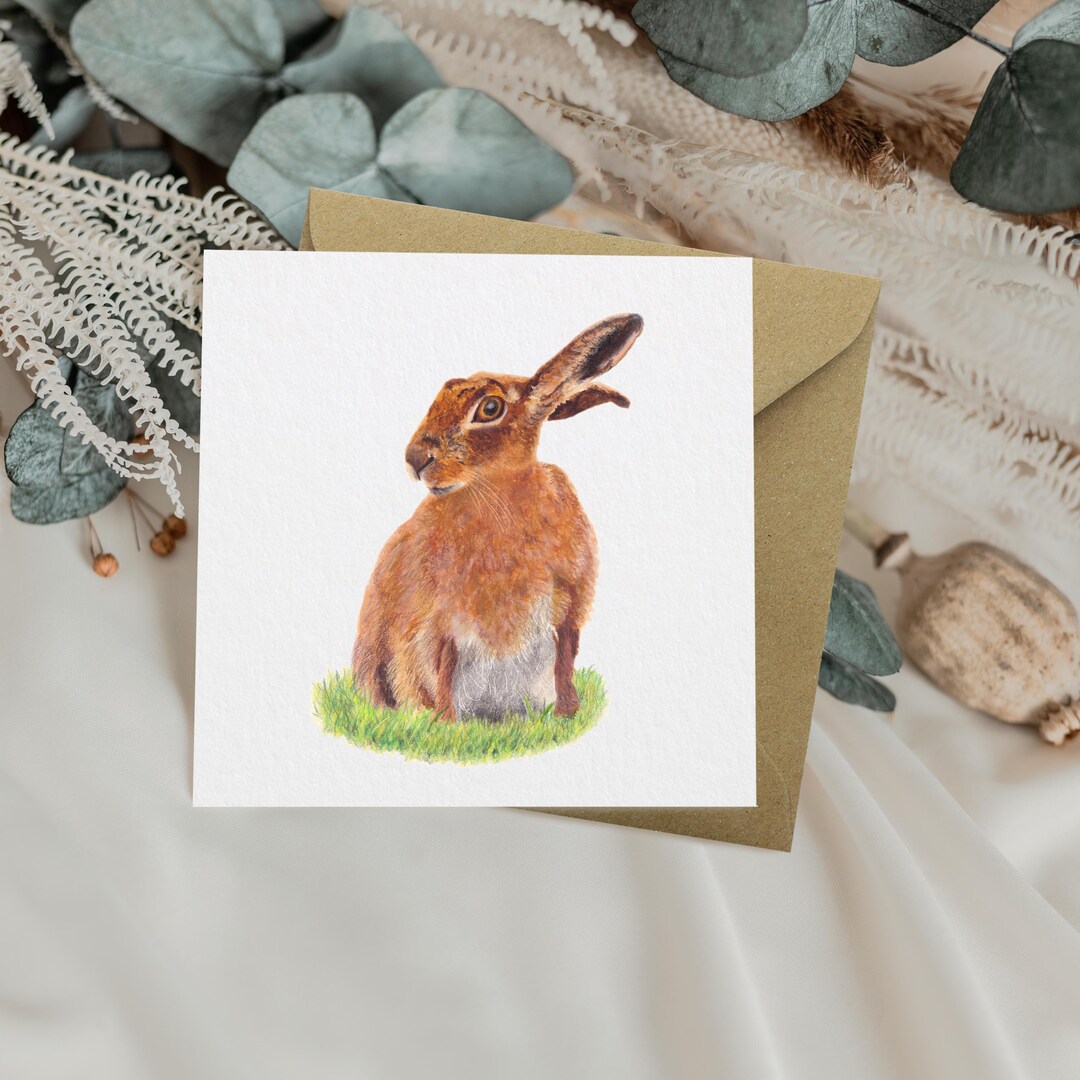 Hand-painted Hare Greetings Card: Countryside Art, Blank Inside, Any ...