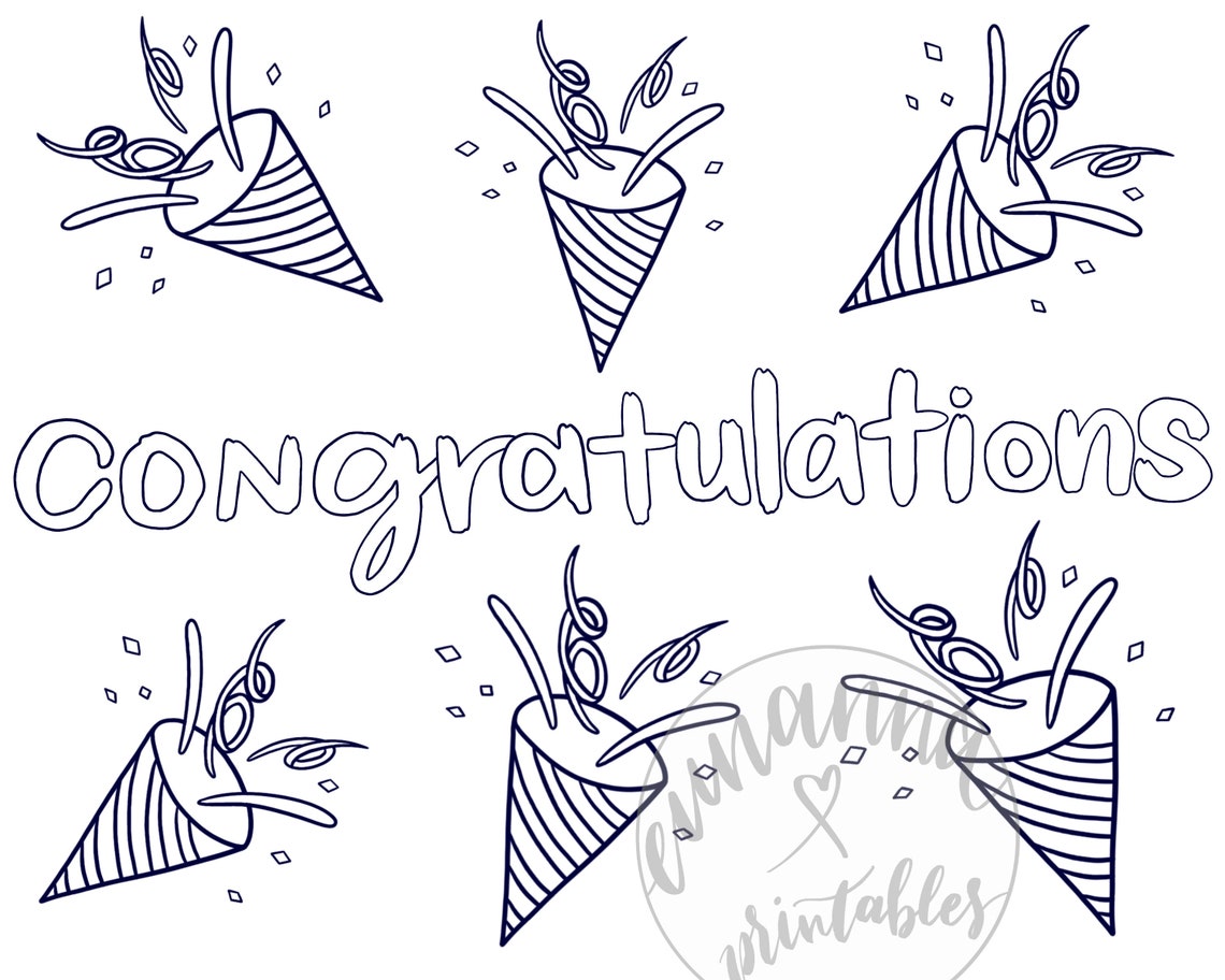 Congratulations Coloring Printable Card-DIY card Coloring | Etsy
