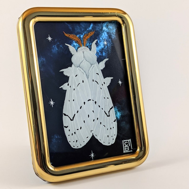 Small Framed Art, Original Moth Painting, Nature Wall Art, Brass Framed ...