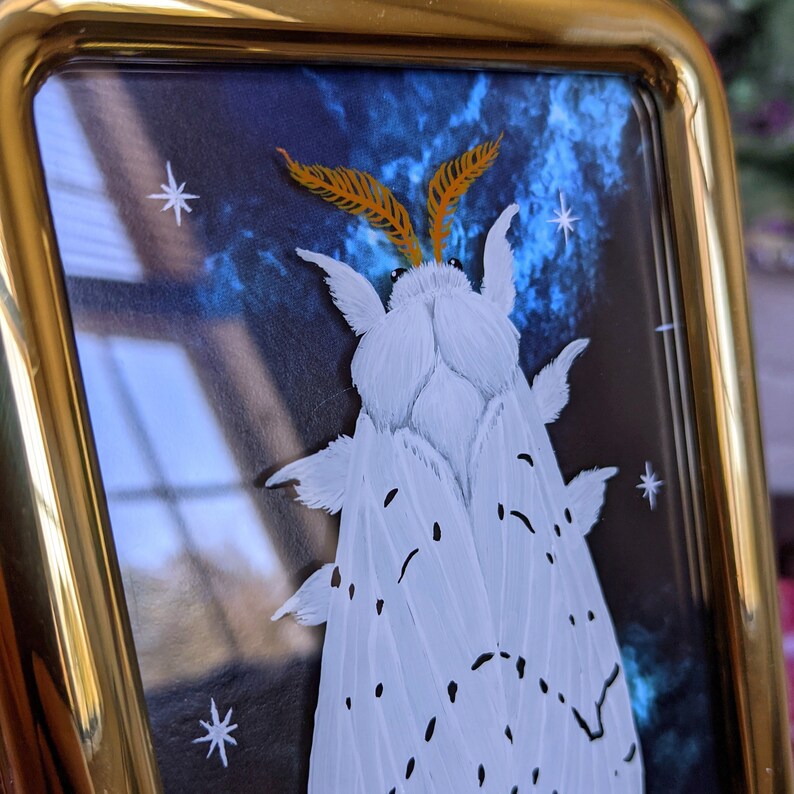 Small Framed Art, Original Moth Painting, Nature Wall Art, Brass Framed ...