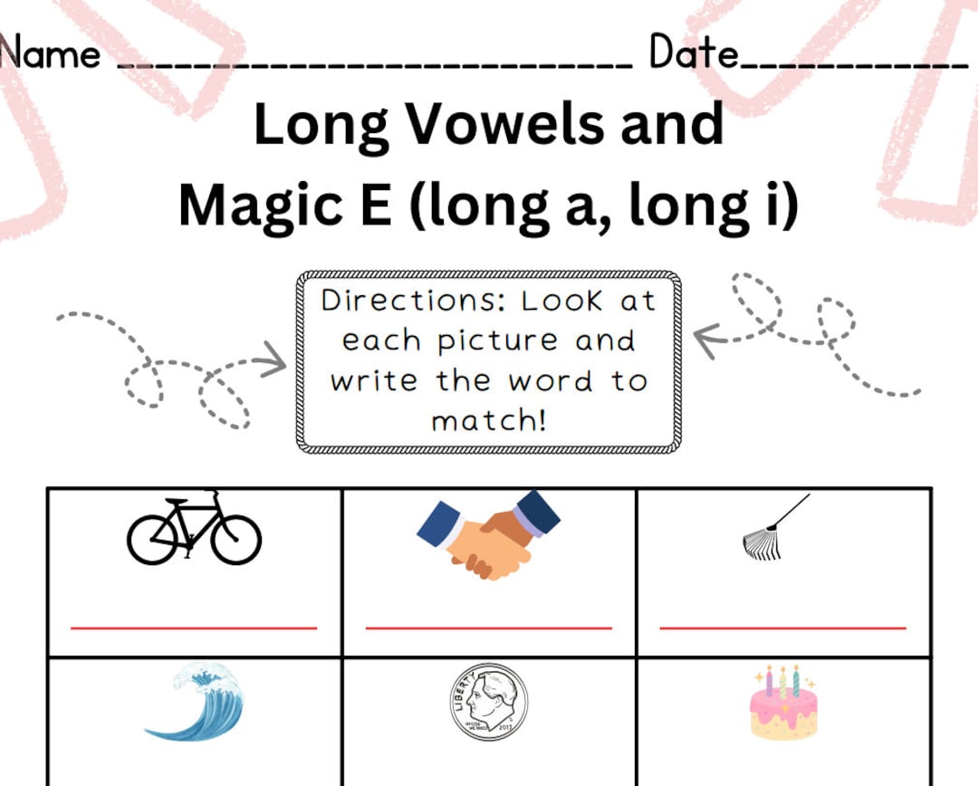 Long Vowels and Magic E Worksheet ( Long A, Long I) - Etsy