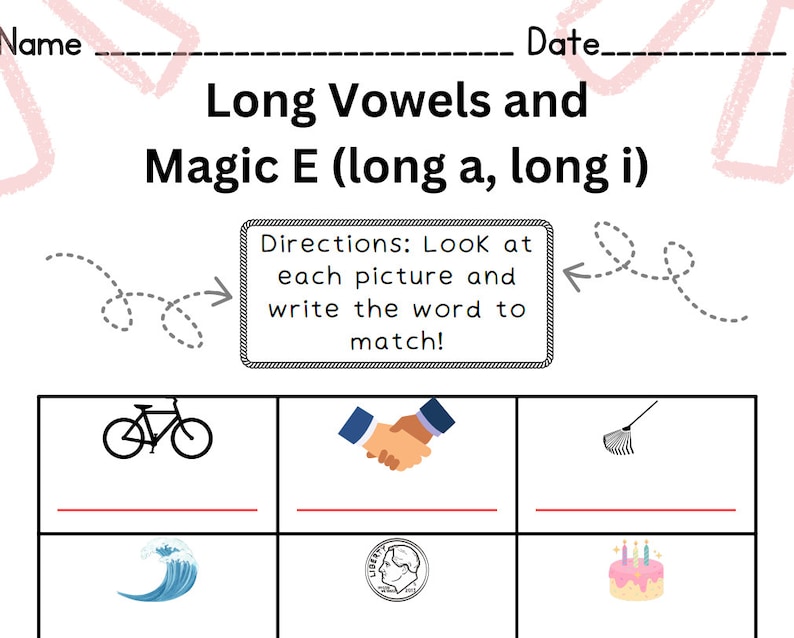 Long Vowels and Magic E Worksheet ( Long A, Long I) - Etsy