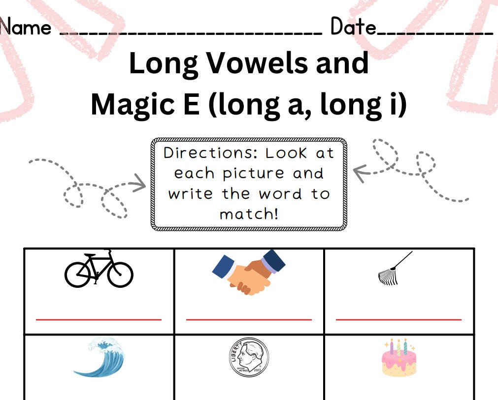 Long Vowels and Magic E Worksheet ( Long A, Long I) - Etsy