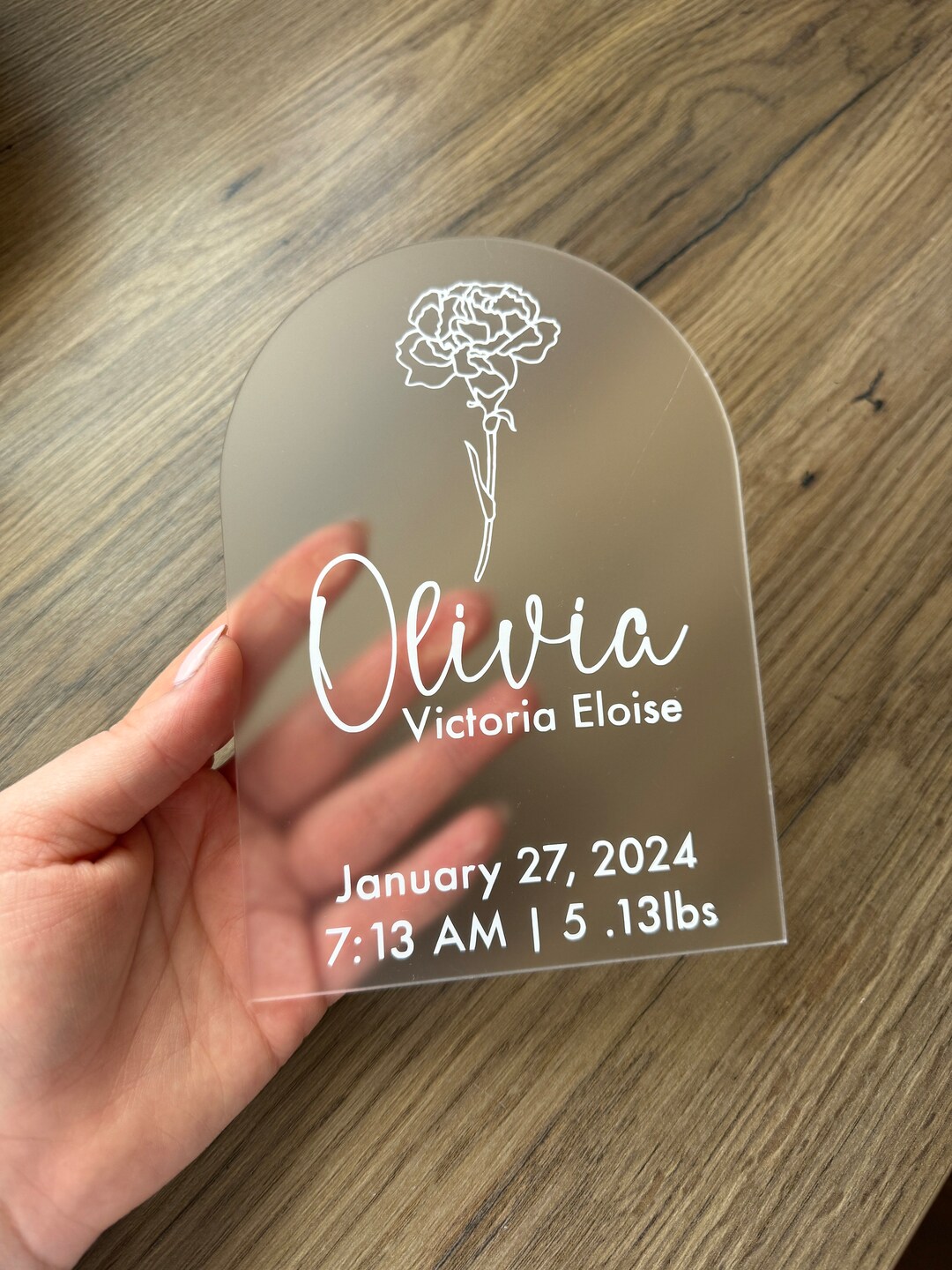 Personalized Birth Flower Acrylic Sign Custom Gift Nursery Sign Birth ...