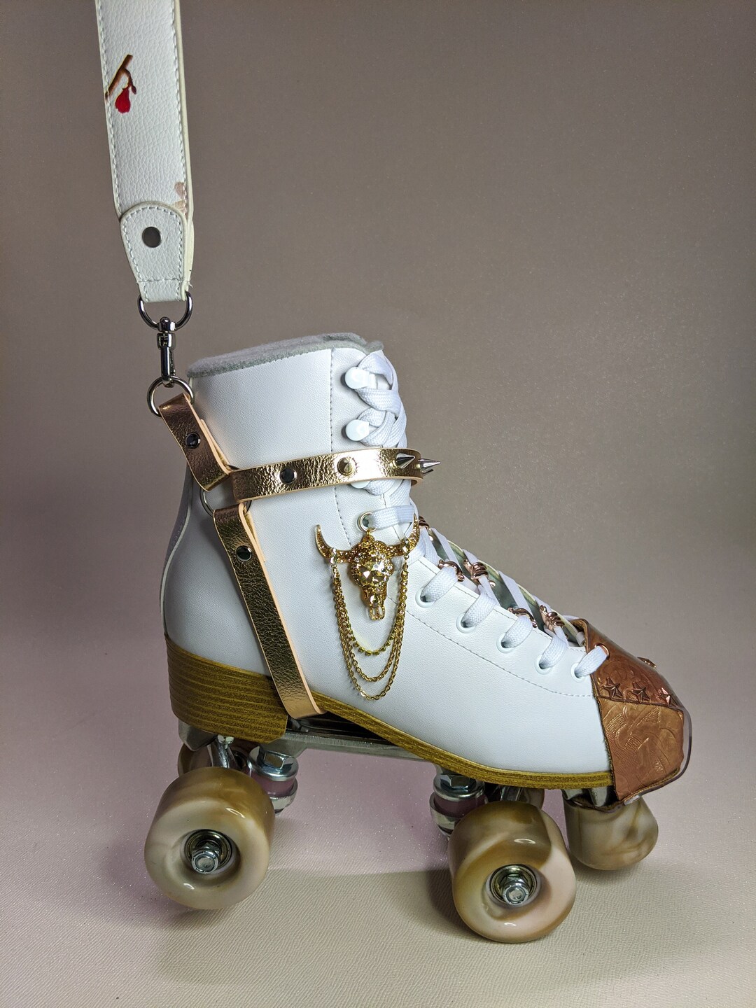 Roller Skate Harness Strap Leash Carry Cream Rose Gold Metallic Sparkle ...