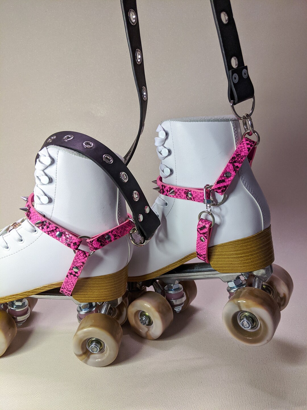 Roller Skate Harness Strap Leash Carry Neon Pink Snake Skin Print Black ...