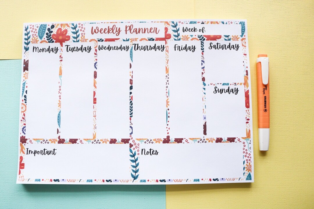 A4 Weekly Planner Notepad, Easy Tear off Notepad,weekly Planner ...