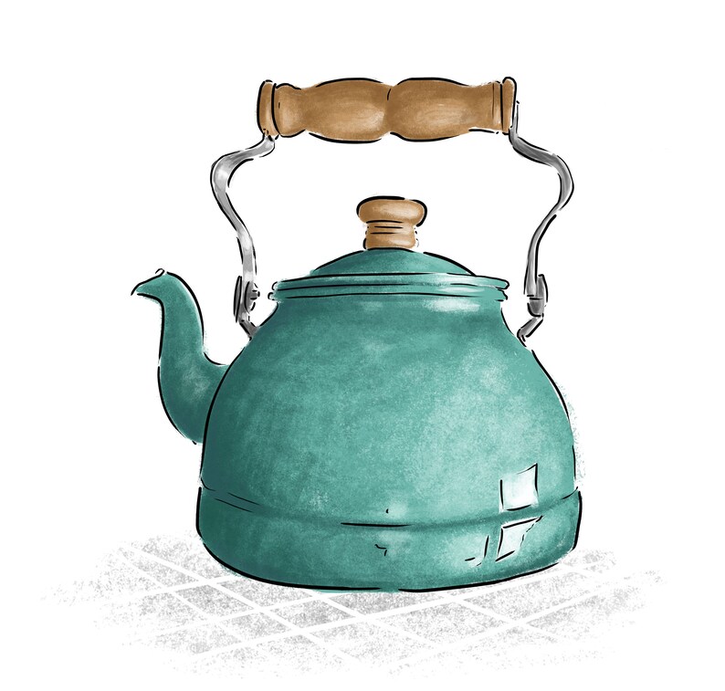 Vintage Kitchen Drawing of Tea Kettle Simple Vintage Wall Decor Tea Pot ...