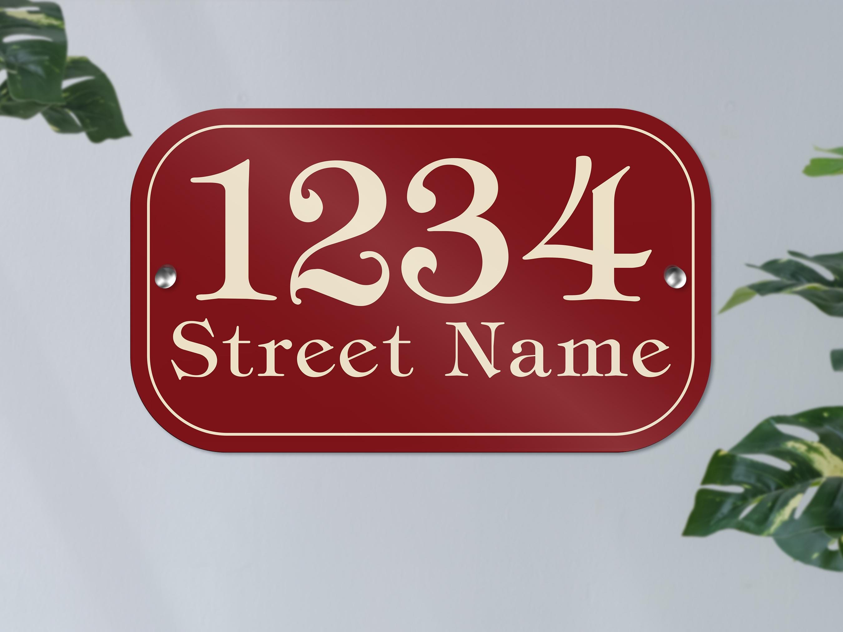House Address Sign, Rectangular Metal Wall Sign House Number Street ...
