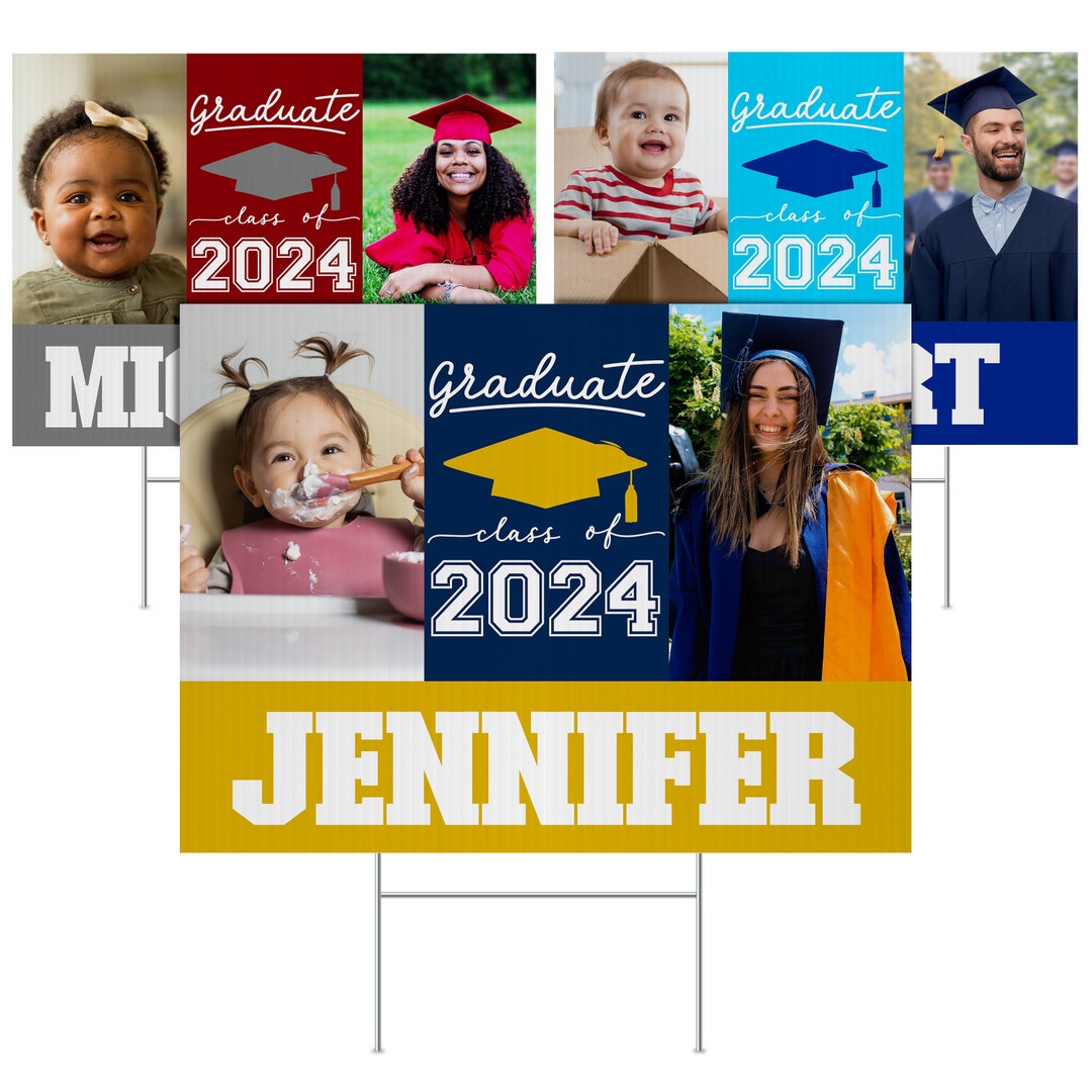 Custom Graduation Yard Sign W/ Photo & Name - 3 Sizes, 18 Colors ...
