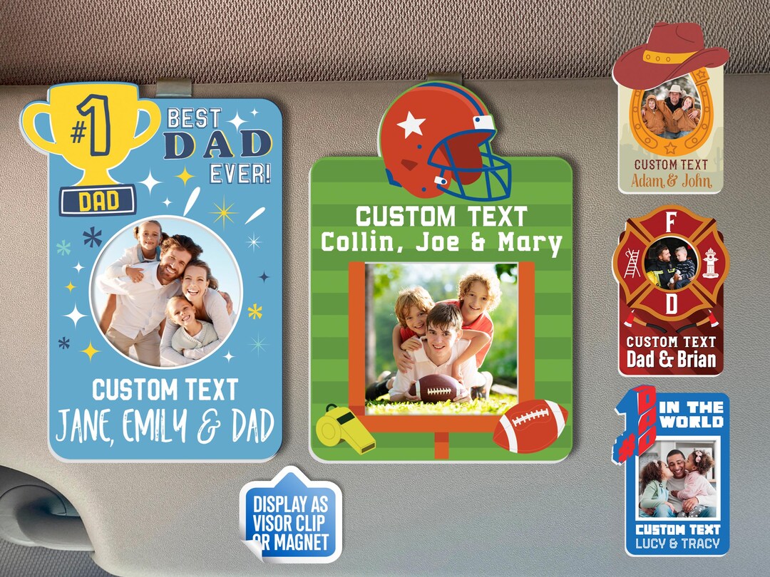Personalized Dad Photo Car Visor Clip or Fridge Magnet – 14 Designs ...