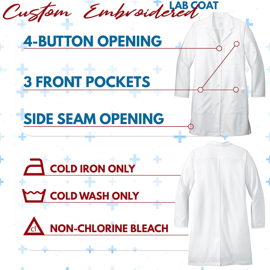 Personalized Embroidered Lab Coat W/ 7 Design Options & Name, Text ...