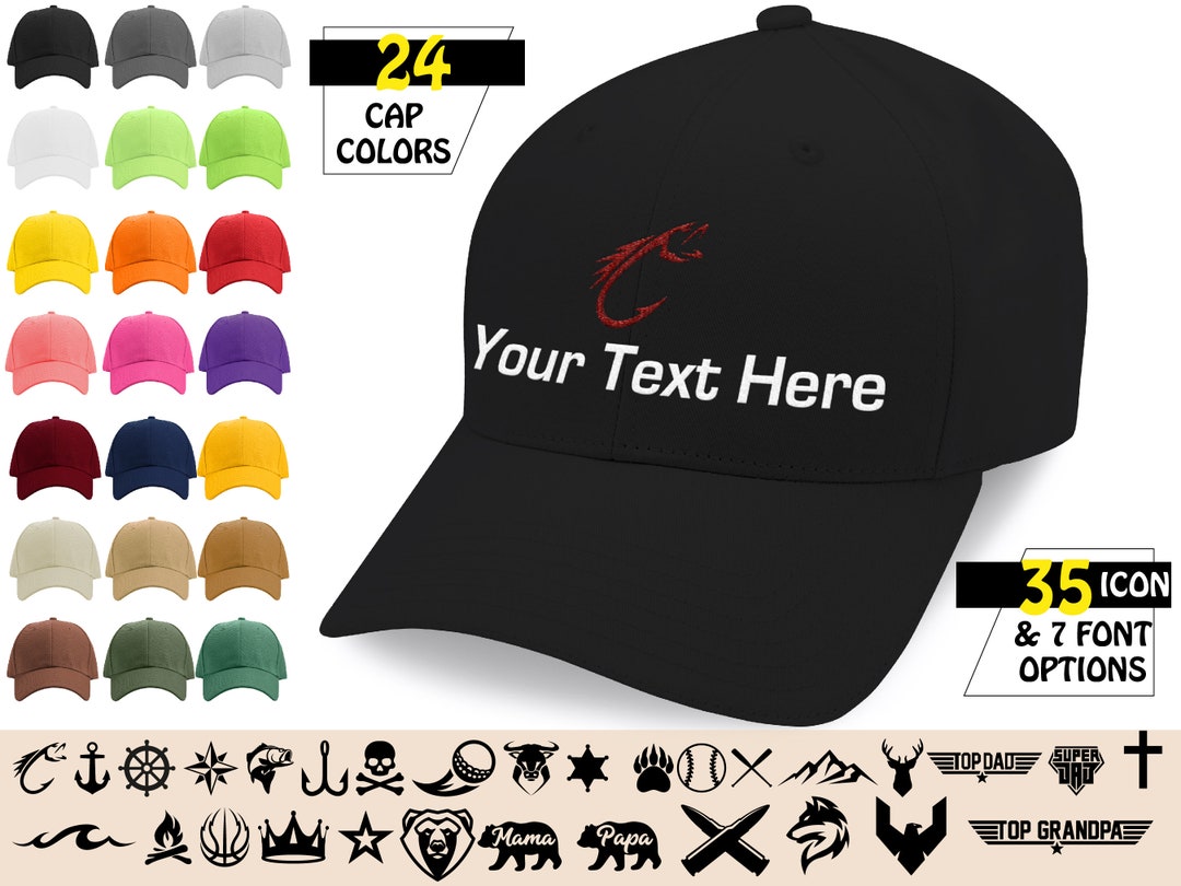 Custom Embroidered Baseball Cap for Men & Women - 35 Icons, 24 Cap ...