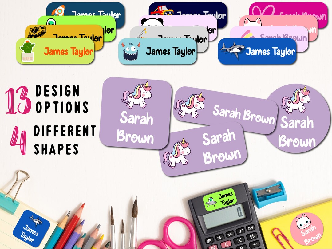 80 Pcs Waterproof Kids School Labels - 3 Sizes, 13 Designs, 10 Fonts ...