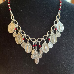 Catholic Faith Necklace Siam Red Crystal Beads Catholic Saints Mother ...