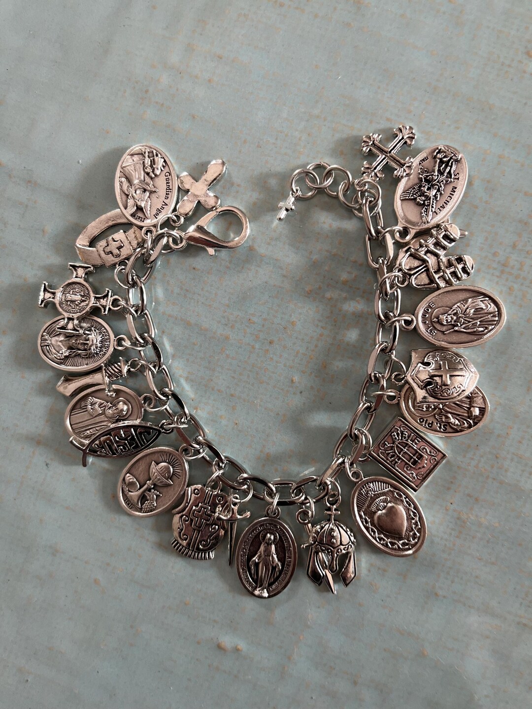 Catholic Armor of God Charm Bracelet: Saints, Medals, Crosses - Etsy