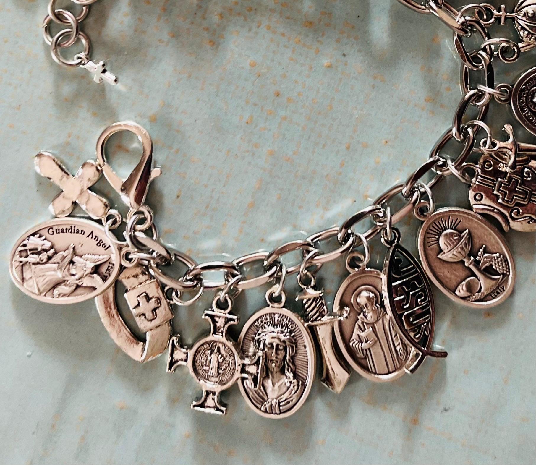 Catholic Armor of God Charm Bracelet: Saints, Medals, Crosses - Etsy