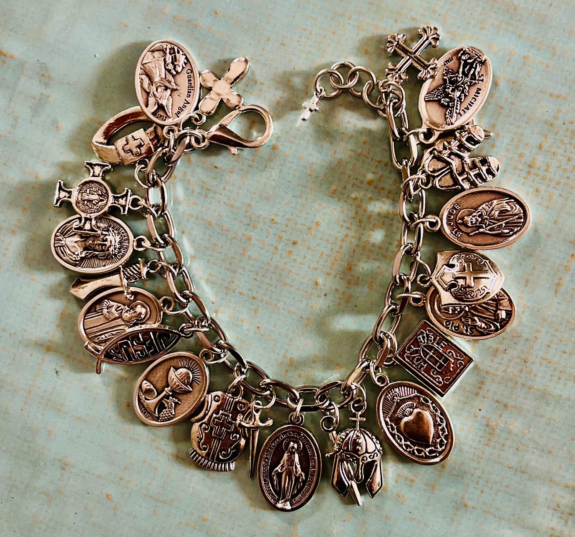 Catholic Armor of God Charm Bracelet: Saints, Medals, Crosses - Etsy