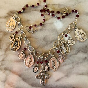 Catholic Faith Necklace Siam Red Crystal Beads Catholic Saints Mother ...