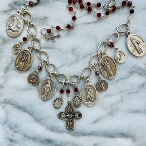 Catholic Faith Necklace Siam Red Crystal Beads Catholic Saints Mother ...