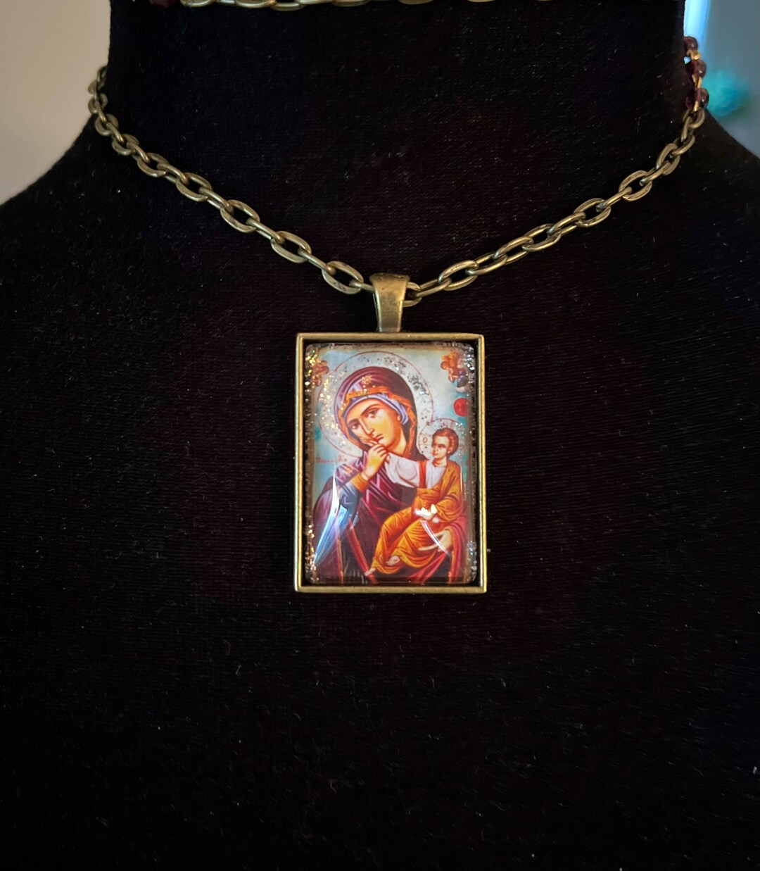 Our Lady of Perpetual Help Vintage Art Pendant Amethyst Brass - Etsy UK