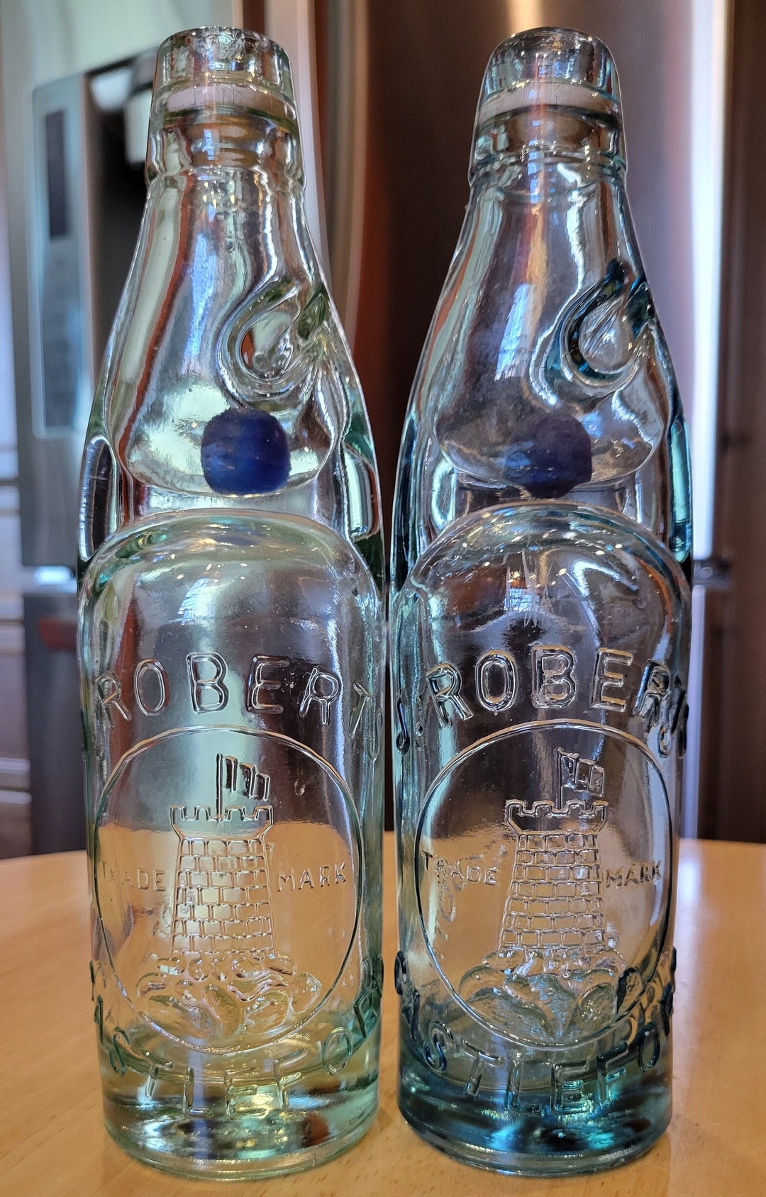 Antique/ Two Mineral Water Codd Bottles/ J. W. Roberts/ Castleford ...