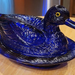 Vintage/ Westmoreland Royal Blue Oval Covered Glass Duck Dish/ Circa ...