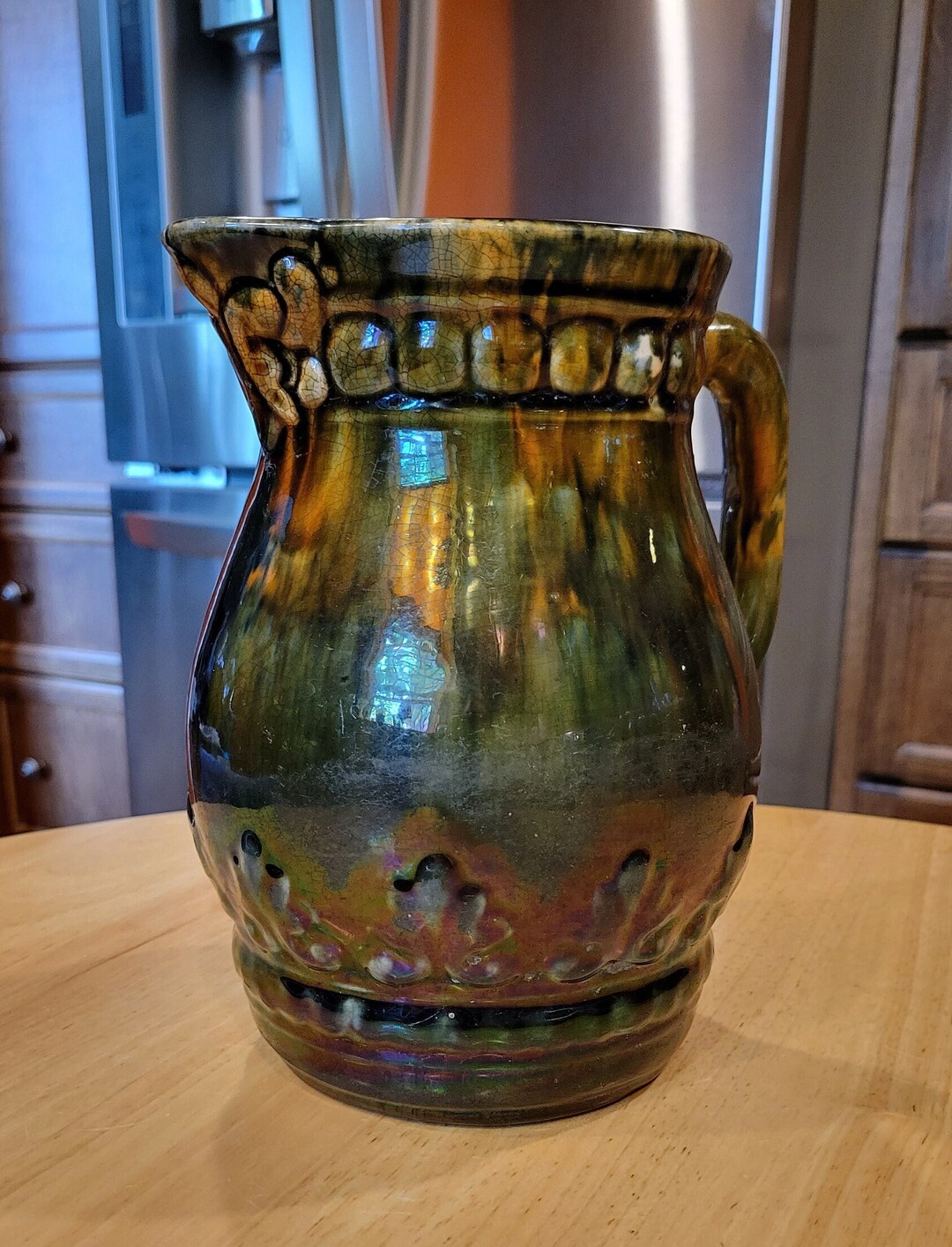 Antique/ Heavy Green Slip Glaze Yellow Ware Table Pitcher/ Circa 1890s ...