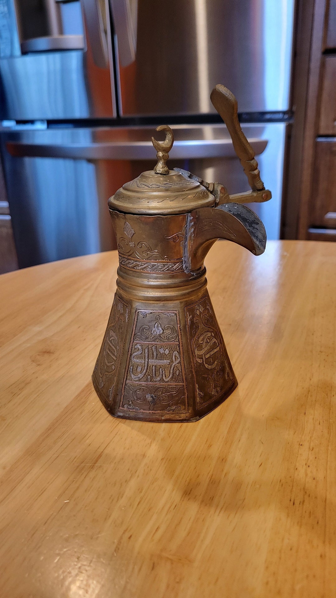 Antique/ Ornate Ceremonial Brass Teapot/ Crescent Moon Middle Eastern ...