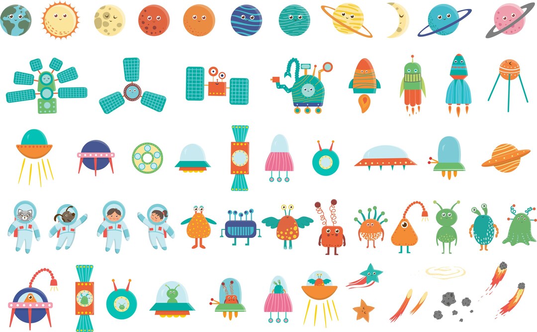 Space Clipart Set - Fun and Whimsical Space-themed Svgs - Instant ...