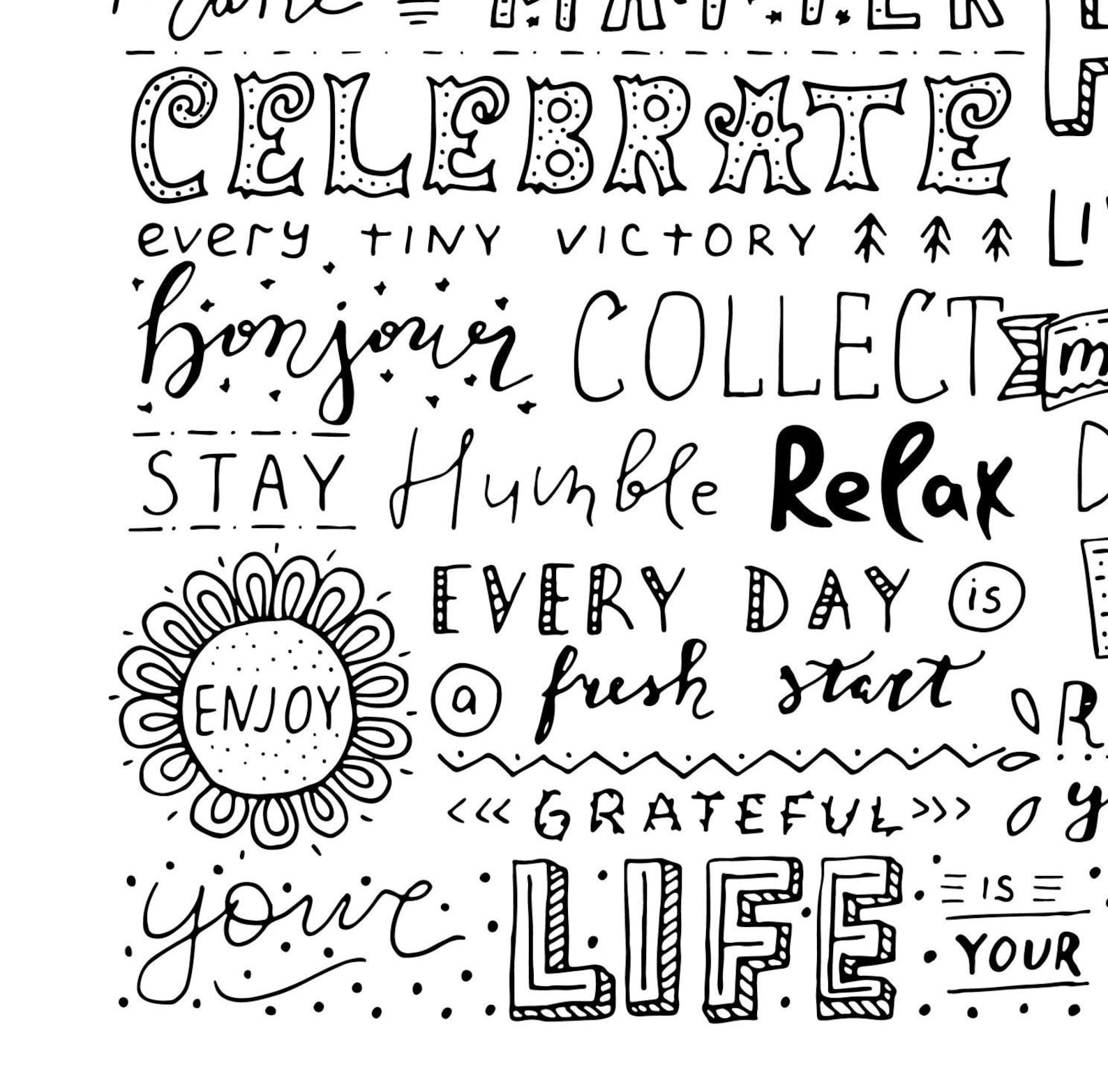 Motivational Doodle Art - Hand-lettered Quote Set - Instant Download - Etsy